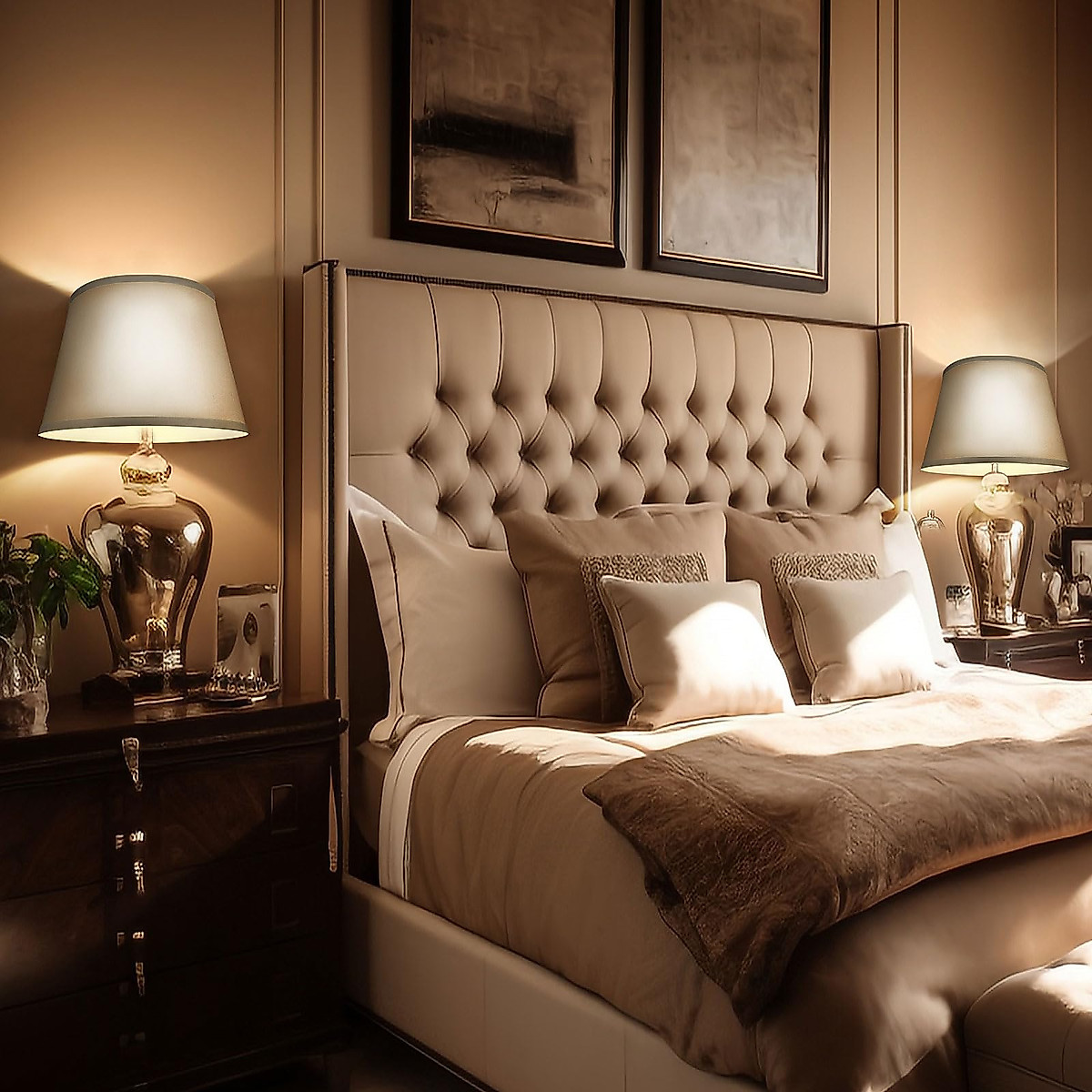 Lamp shades Set of 2, Fabric Lamp Shades for Table Lamps and Floor Light, Medium Lamps Shades 9.5" Top x 13" Bottom x 9" High, Lampshades Natural Linen Hand Crafted