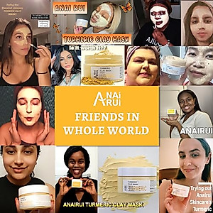 ANAI RUI Turmeric Vitamin C Face Mask for Dark Spots, Kaolin Clay Mask with Vitamin C E and Aloe, Skin Care Turmeric Clay Mask for Acne & Refineing Pores, Smooth & Radiant Skin, 4.23 OZ