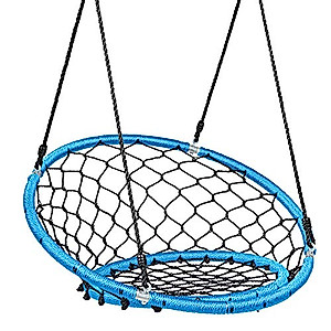 Costzon Web Chair Swing, Kids Tree Swing Set, Net Hanging Swing Chair with Adjustable Hanging Ropes and Durable Steel Frame, Kids Play Equipment Great for Park Backyard (Blue)