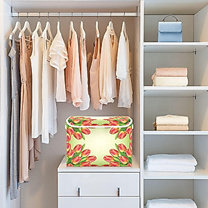 senya Large Collapsible Storage Bins with Lids, Spring Tulip Flowers Storage Baskets Organizer Containers with Handles for Nursery Clothes Toys