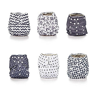 Simple Being Reusable Cloth Diapers, Double Gusset, One Size Adjustable, Washable Soft Absorbent, Waterproof Cover, Eco-Friendly Unisex Baby Girl Boy, six 4-Layers Microfiber Inserts (Geometrics)