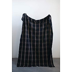 Creative Co-Op Plaid Black & Tan Fringed Woven Cotton Blend Throw 60 inch x50
