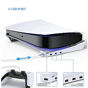 Beeka PS5 Horizontal Stand with Cooling Fan, Playstation 5 Accessories, Built in LED Light, Auto On Off, Extra USB Port, Compatible with White