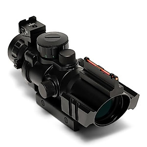 Osprey Global 4X32MDG : 4X 32 Compact Tactical Scope with 3 Color (Red Green or Blue) MIL-Dot Sight and Naturally Illuminated Fiber Optic Iron Sight