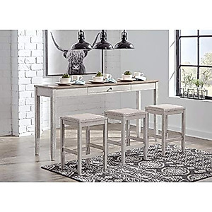 Signature Design by Ashley Skempton 4 Piece Counter Height Dining Set, Includes Table and 3 Barstools, Whitewash & Skempton 24" Counter Height Upholstered Barstool, Set of 2, Antique White
