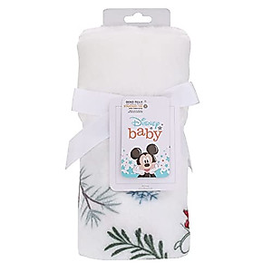 Disney Mickey and Minnie Mouse White, Red, and Green Christmas Holiday Wreath Merry and Bright Photo Op Super Soft Baby Blanket