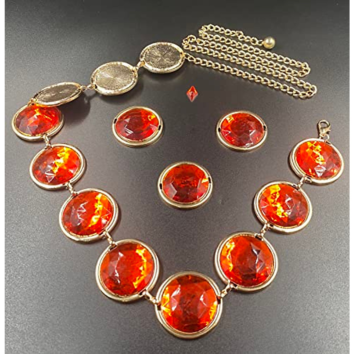 Women Anime Cosplay Waist Belt Stone Chain Halloween Adjustable (Red Rhinestone Set)