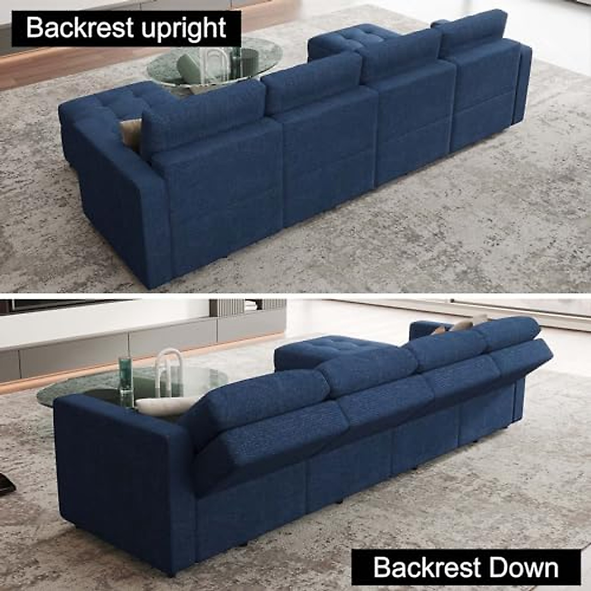 Belffin Fabric Modular Convertible Sectional Sofa U Shape Pull Out Couch with Ottomans 6 Piece Sofa Sectional Set Sleeper Couch with Double Reversible Chaises and Storage for Living Room Blue