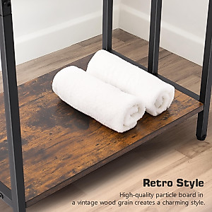 Freestanding Towel Rack Stand for Bathroom, 3 Tier Blanket Ladder Holder, Towel Drying and Display Rack with Shelf, Metal Blanket Rack, Farmhouse Rustic Brown and Black