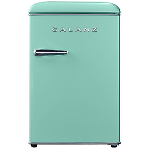 Galanz GLR25MGNR10 Retro Compact Refrigerator, Mini Fridge & GLCMKZ07GNR07 Retro Countertop Microwave Oven with Auto Cook & Reheat, Defrost, Quick Start Functions, Pull Handle.7 cu ft, Green