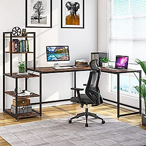 Tribesigns 79 Inch Reversible L-Shaped Desk, Industrial Large Corner Desk with 5 Tier Storage Shelves, Large L Desk Home Office Desk Computer Table Writing Desk, Rustic Brown