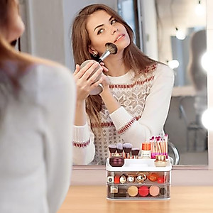 LETURE Desk Organizer with 2 Drawer, Plastic Desktop Storage Organizer Pencil Card Holder Box Container for Desk, Office School Home Supplies, Vanity Table (White)