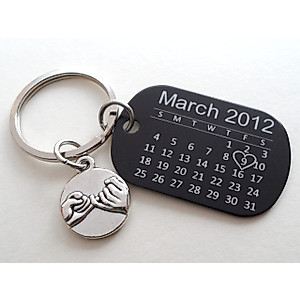 Custom Personalized Anodized Aluminum Anniversary Calendar Keychain with Pinky Promise Charm, Anniversary Date Keychain, Husband Wife Boyfriend Girlfriend Key Chain, Customized Couples Keychain