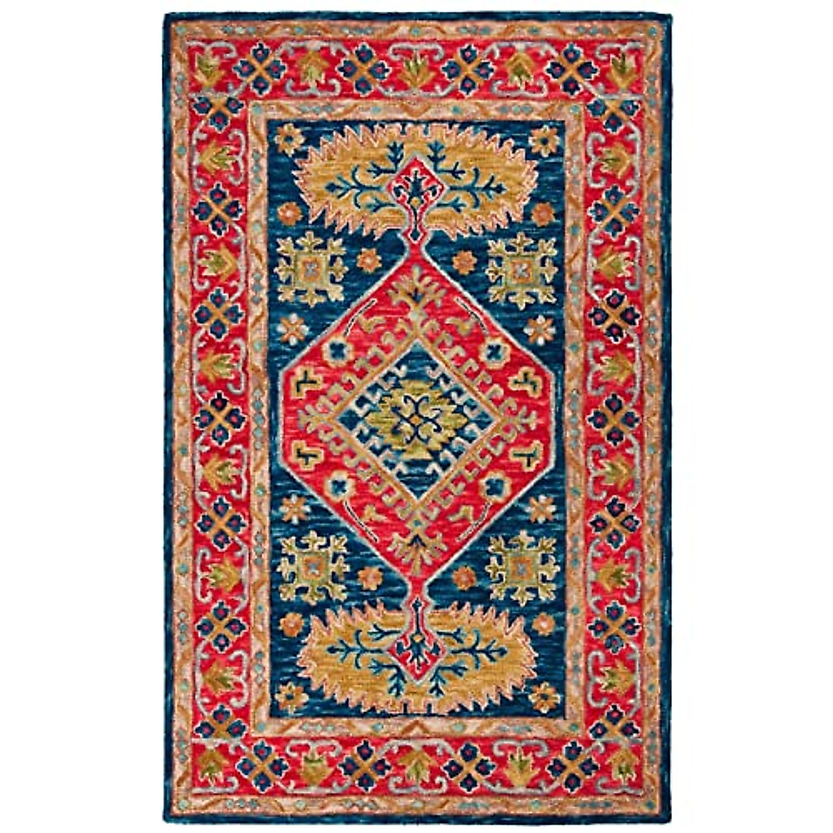 SAFAVIEH Aspen Collection Accent Rug - 2' x 3', Red & Blue, Handmade Boho Wool, Ideal for High Traffic Areas in Entryway, Living Room, Bedroom (APN523Q)