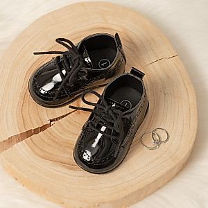 ohsofy Infant Baby Boy Oxford Shoes PU Leather Loafers Rubber and Soft Sole Wedding Dress Shoes Toddler Girl Baby Walking Shoes