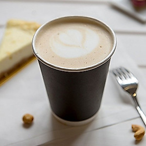 500-CT Disposable Black 12-oz Hot Beverage Cups with Double Wall Design: No Need for Sleeves - Perfect for Cafes - Eco Friendly Recyclable Paper - Insulated - Wholesale Takeout Coffee Cup