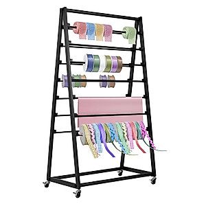 ikare Ribbon Holder,Ribbon Organizer,15 Tier Ribbon Holder Organizer Rack,Double-Sided Gift Wrapping Craft Ribbon Storage Shelf for Craft Room Cake Shop Flower Store,Black