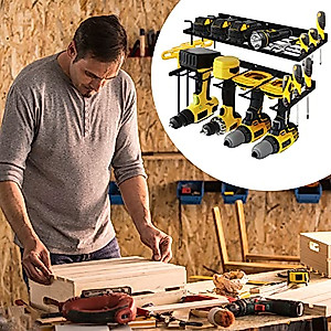 Power Tool Organizer Wall Mount Floating Tool Shelf Drill Rack and Shelf for Workshop Shed(17x9in),(black)