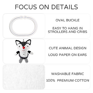 ZEIZRWK Hanging Rattles Toys White & Black Stroller Toy, Newborn Toys Infant Toys Crib Toys, Soft Plush for Stroller Car Seat Crib with Wind Chimes, Best Birthday Gift for Newborn(Fox Monkey Hippo)
