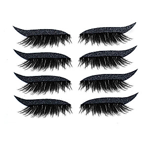 False Eyelashes Fake Mink Lashes 4 Pairs/Set Eyeliner Sticker Reusable Colorful Beauty Fashion Eyelid Line Sticker Eyelash Extension Kit Natural Eye Fake Lashes for Women's Make Up -Black