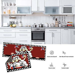 PRUKIVRA Kitchen Rugs and Mats,Non Skid Washable,Chef in Red Background,Set of 2,Anti-Fatigue Comfort Standing Mat for Floor, Office, Sink, Laundry(17"x52"+17"x26")