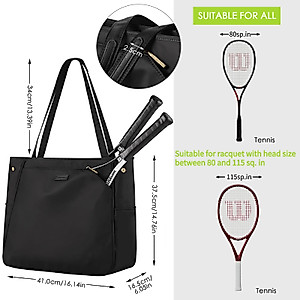 CHICECO Tennis Tote Bag for Women, Large Tennis Racket Bag, tennis bag 2 rackets,Pickleball Bag,Padel Bag,Black (Black)