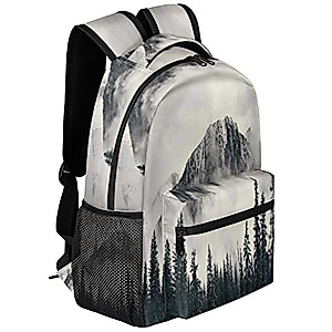Foggy Mountain Forest Tree School Backpack for Girls Boys, Travel Backpack Lightweight Bookbag College Student School Bag Laptop Backpack Hiking Camping Daypack Bag 16 Inch