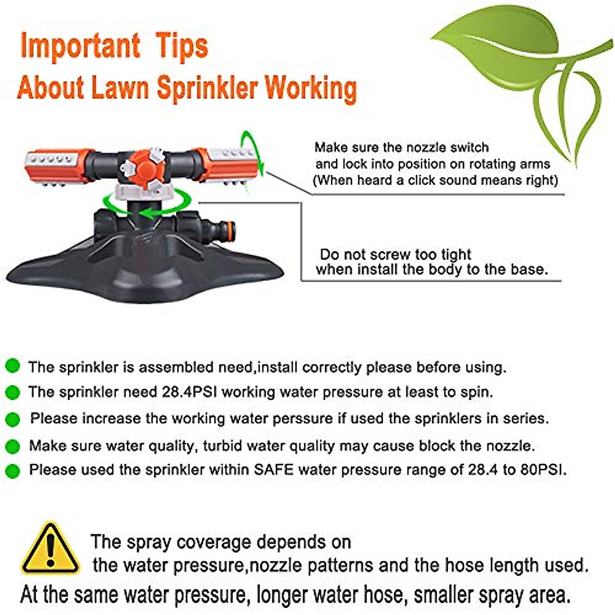 WOVUU Lawn Sprinkler,Upgrade Garden Sprinkler Automatic 360 Degree Rotating Irrigation Grass Water Sprinkler System, Garden Hose Sprinkler for Yard/Built in 36 Units Angle Spray Nozzles (Orange)