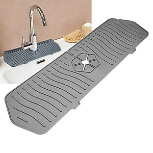 Kitchen Sink Splash Guard Behind Faucet, Longer Faucet Water Catcher Mat for Countertop, Drip Catcher Tray, Non-Slip Sink Protector, Grey