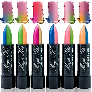 Pack of 6 Magic Kiss Color Changing Matte Lipstick set, Long Lasting Nutritious Lips Moisturizer Magic Temperature Color Change Lip Balm with Aloe Vera PH Lipstick Beauty Cosmetics Makeup MADE IN USA