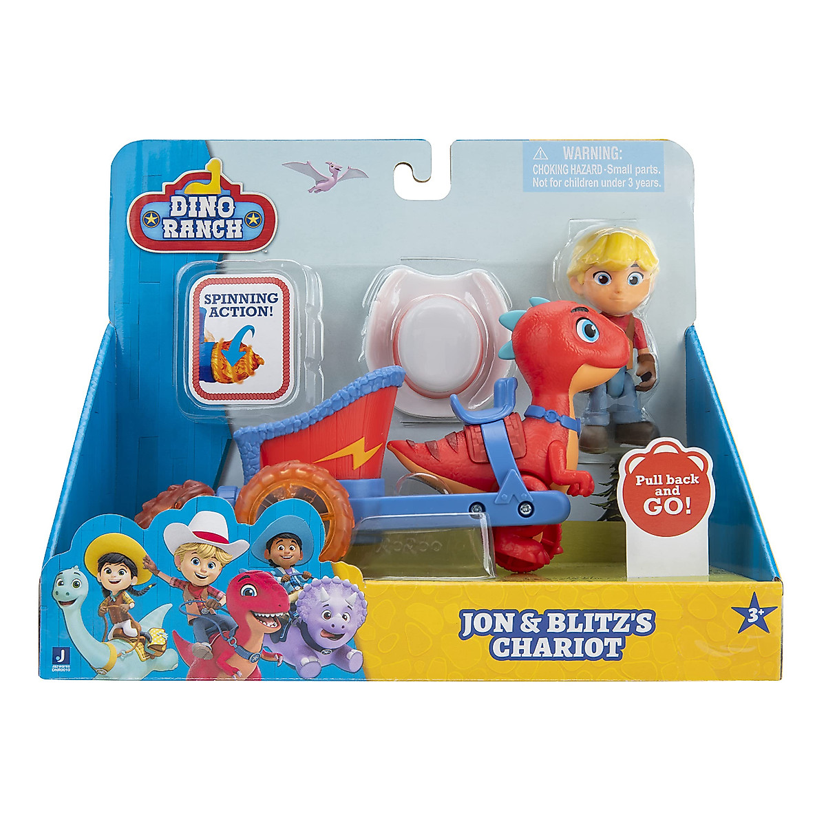 Dino Ranch Jon and Blitz Chariot Vehicle - Features Pull Back 5” Dino Blitz Chariot & 3” Dino Rancher Jon - Three Styles to Collect - Toys for Kids Featuring Your Favorite Pre-Westoric Ranchers