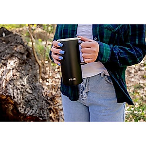 Ello Campy Vacuum Insulated Travel Mug with Leak-Proof Slider Lid and Comfy Carry Handle, Perfect for Coffee or Tea, BPA Free, Matte Black, 18oz