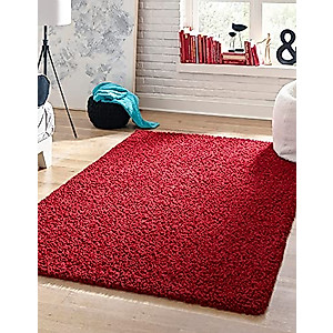 Rugs.com - Über Cozy Solid Shag Collection Rug – 5' x 8' Cherry Red Shag Rug Perfect for Bedrooms, Dining Rooms, Living Rooms, 5 x 8 Feet