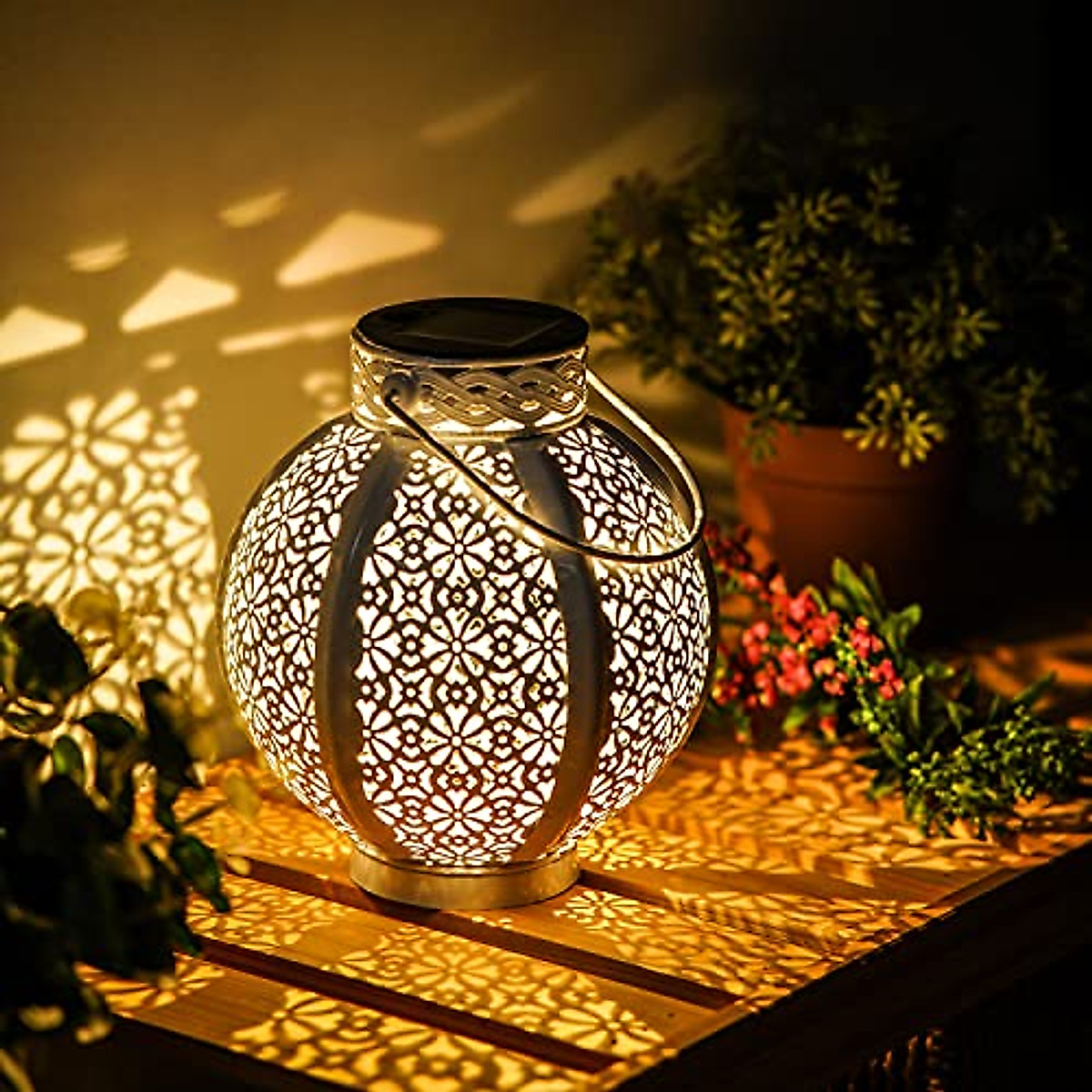 Outdoor Solar Lantern 2 Pack Hanging Solar Lanterns Waterproof Solar Lights with Handle, Outdoor Solar Garden Lights Decor for Yard Patio, White