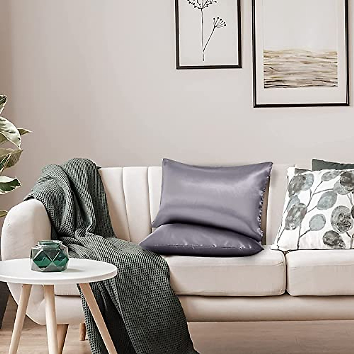 MOLIER. LU Satin Pillowcase Set of 2 Bed Pillowcases with Envelope Closure Slip Pillowcase Cover for Hair and Skin Cooling Pillowcase (20x30 Inches) Queen Deep Grey