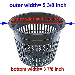 HORTIPOTS 5 Inch Net Pots Raised Center Bottom Mesh Side Wide Rim Round Cup with Free Reflective Top Lids for Hydroponics Systems (Pack of 10, Black)