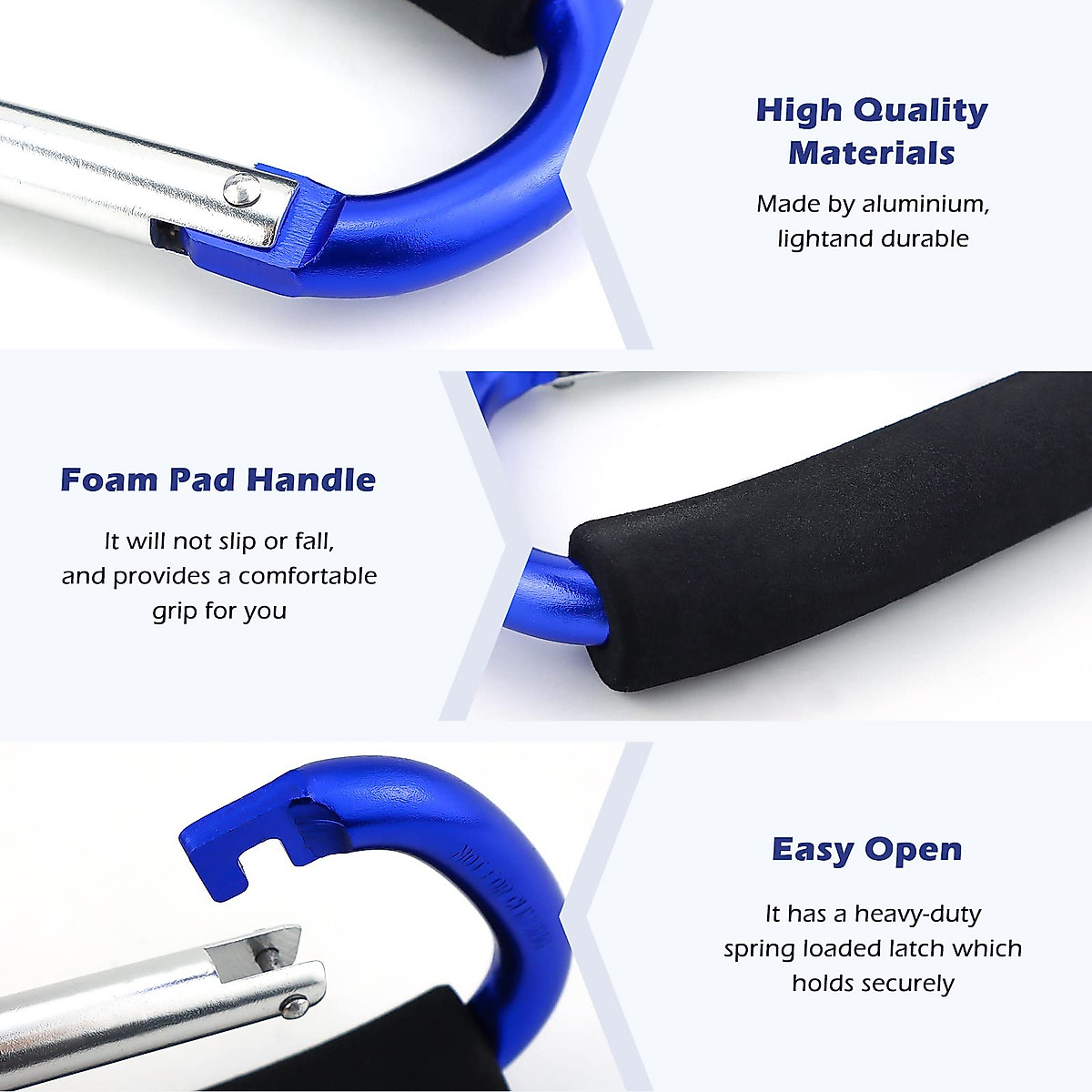 JIALEEY Grocery Bag Shopping Bag Holder Handle Carrier Tool Multi Purpose Snap Hook Stroller Hook Set Organizer Accessories with Soft Foam Grip for Hanging, Pack of 2, Blue