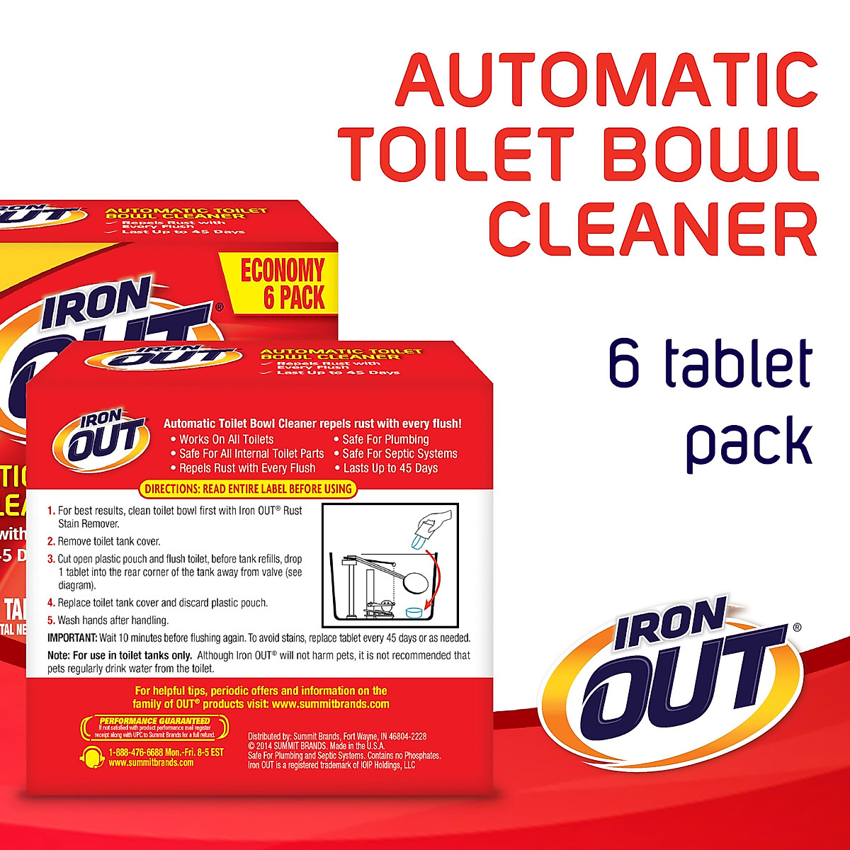 Iron OUT Automatic Toilet Bowl Cleaner, Helps Remove and Prevent Rust Stains in Toilet Bowls and Tanks, 6 Tablets