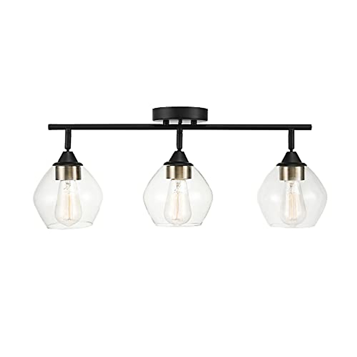 Globe Electric 59619 Harrow 3-Light Track Lighting, Matte Black, Antique Brass Accents, Clear Glass Shades, Bulbs Included