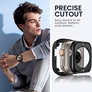 Tensea (2 in 1) for Waterproof Apple Watch Ultra 2/Ultra Screen Protector Case 49mm Accessories, iWatch Protective PC Face Cover Built-in Tempered Glass Film, Front and Back Bumper (49 mm)