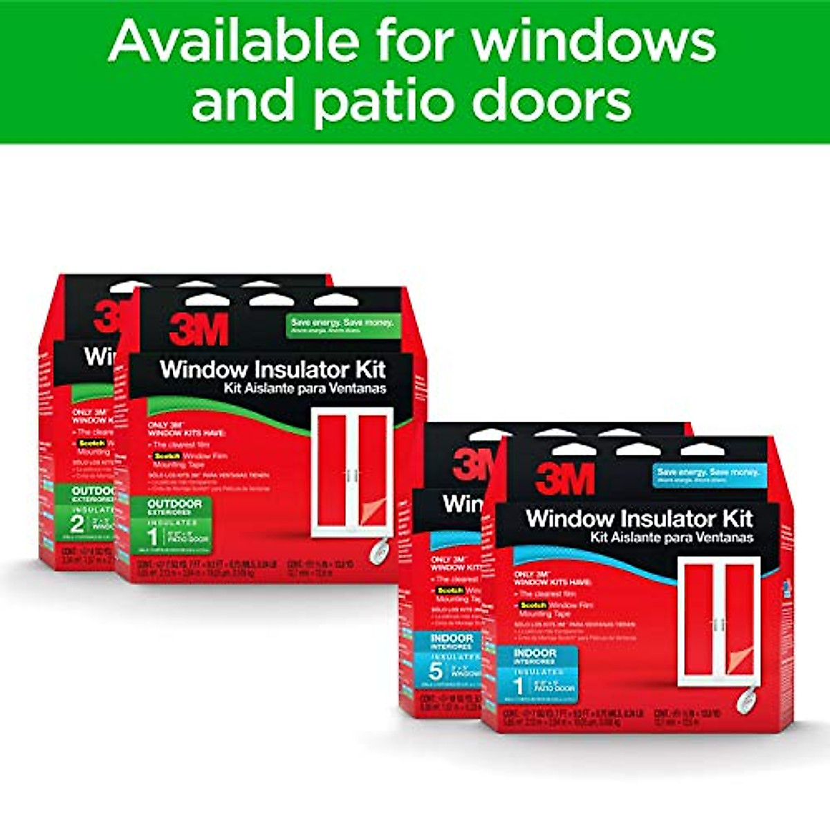 3M Outdoor Window Insulation Kit, Clear Window Film for Heat and Cold, 5.16 ft. x 7 ft., Covers Two 3 ft. x 5 ft. Windows