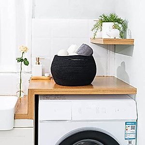 Goodpick Small Rope Storage Basket, Black Round Baskets for Socks, Dog Toys, Towels, Cute Baby Basket for Living Room, Bedroom, Nursery, Towel Baskets for Bathroom, 10 x 8.3 inches