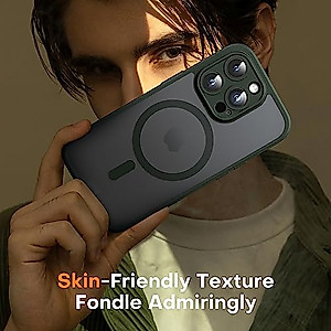 TOCOL 3 in 1 Magnetic for iPhone 14 Pro Case, Upgraded [Full Camera Protection] with 2 Screen Protector, Fit for MagSafe, [Military Grade Drop Tested] Translucent Matte Back Cover 6.1", Alpine Green