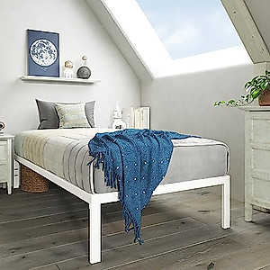 ZINUS Mia Metal Platform Bed Frame / Wood Slat Support / No Box Spring Needed / Easy Assembly, White, Twin