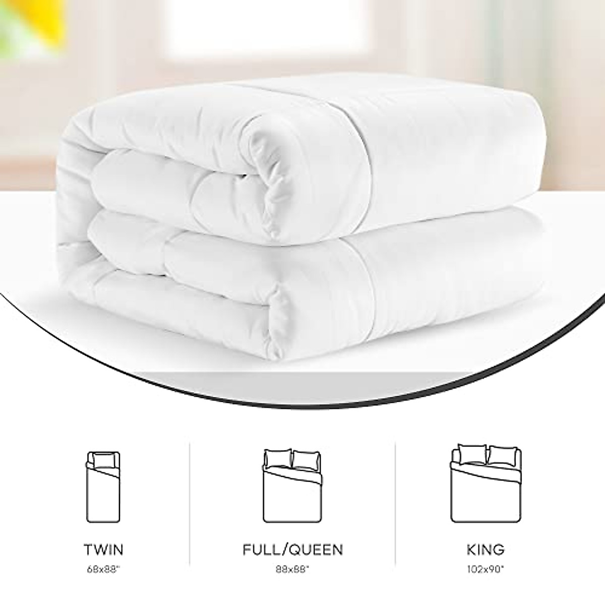 Sonive All Season Comforter Soft Fluffy Breathable Microfiber 200gsm Down Alternative Bedding Duvet Insert with 8 Corner Tabs Easy Care (White, Full/Queen)