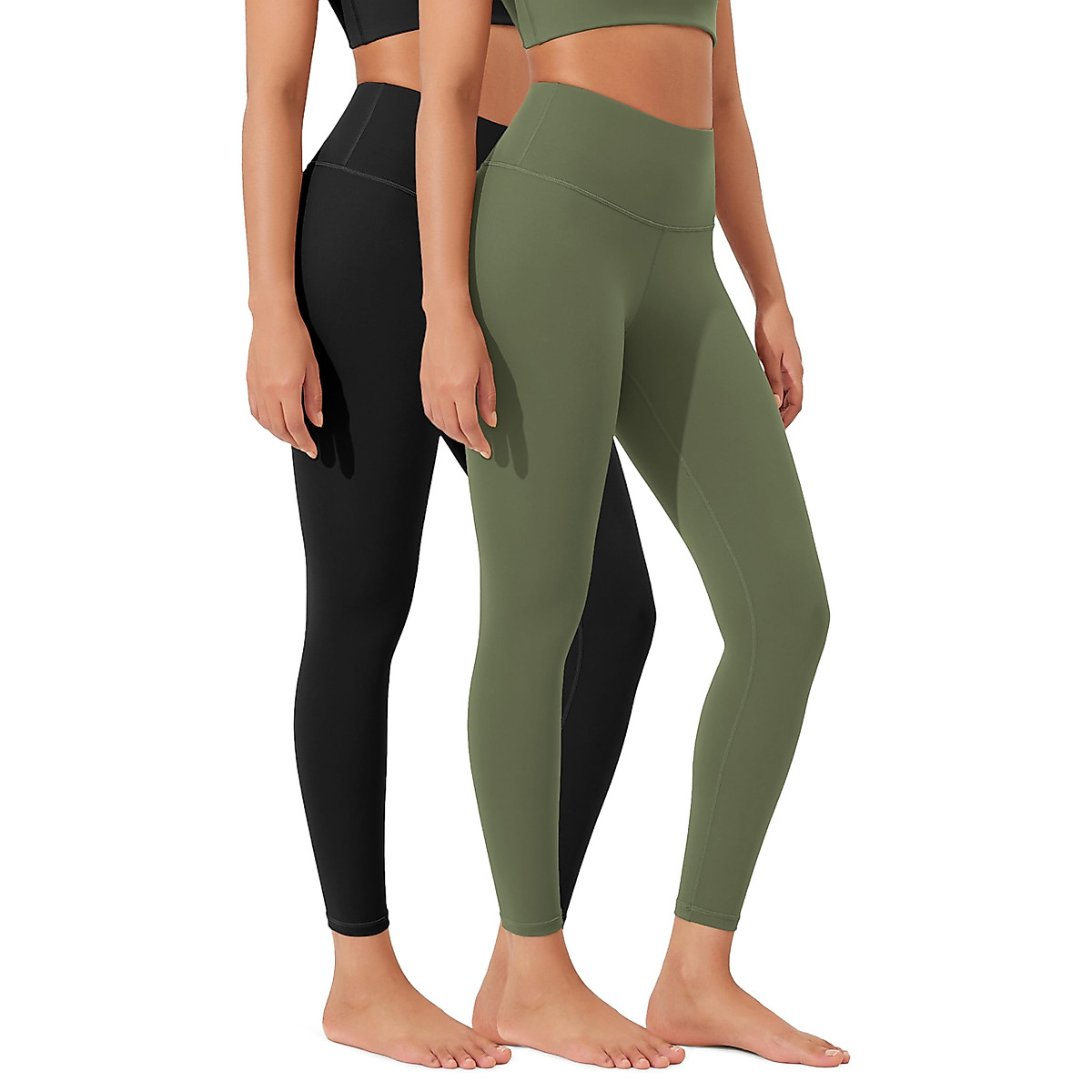 ODODOS ODLEX 2-Pack High Waist 7/8 Length Workout Leggings for Women, 25" Tummy Control Atheltic Yoga Pants, Black+Dark Olive, Small