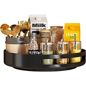 Lazy Susan Metal Revolving Spice Rack - 9 inch Kitchen Organizers and Storage for Counter Refrigerator Pantry Cabinet Cupboard Turntable, Black