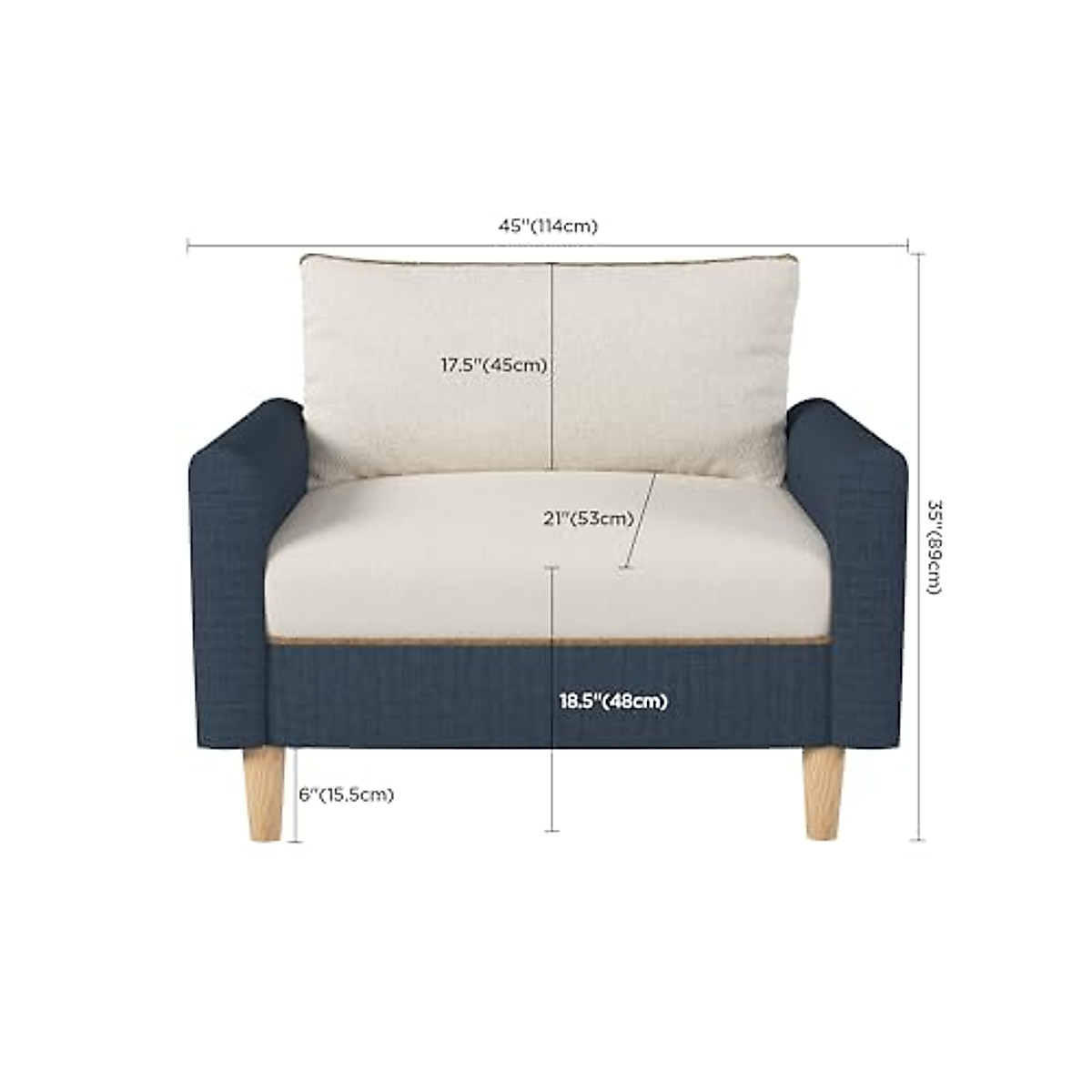 Sunrise Coast Accent Chair 45" Living Room Armchair 1.5 Seater Sofa Upholstered Couches for Living Room