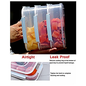 TIAN CHEN Airtight Food Storage Containers, Stackable Cookie Carriers with Handle Lid, Waterproof LeakProof Bacon Tray, 3 Layer Medium BPA Free(Pink)