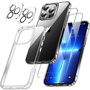 Red2Fire for iPhone 13 Pro Max Case, with 2X [Glass Screen Protector + Camera Lens Protector][12 FT Military Dropproof] [Not Yellowing] Slim Thin Phone Case Cover 6.7 inch-Crystal Clear
